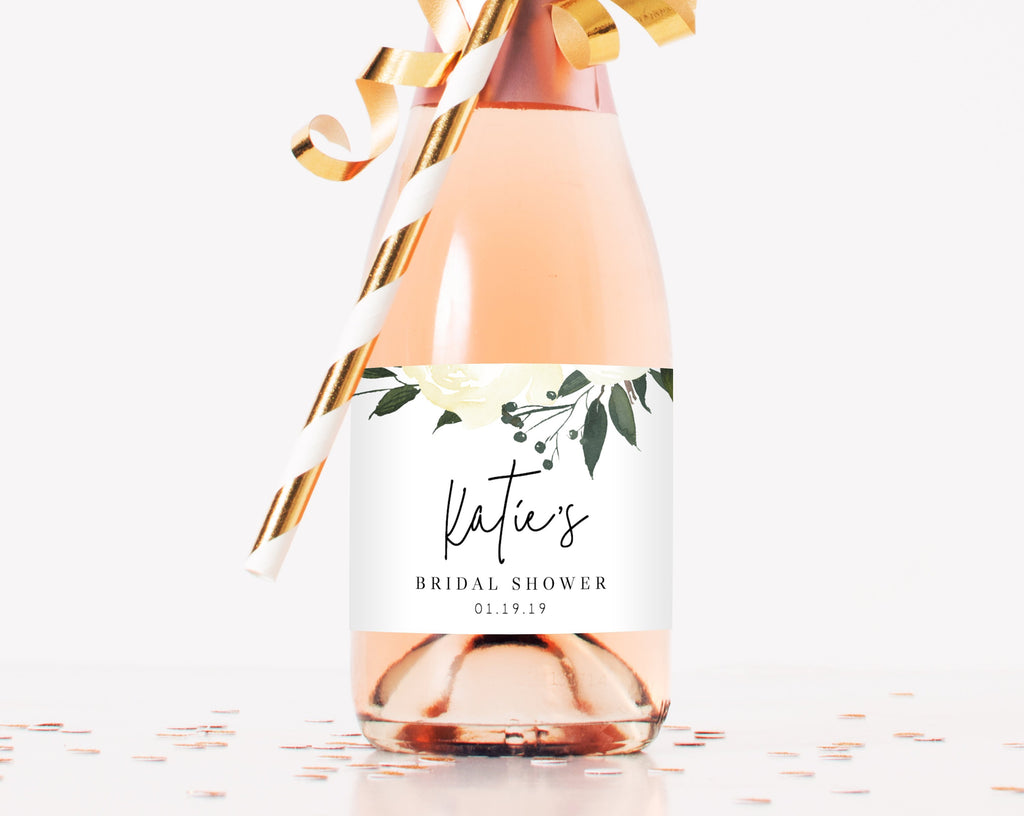 Mini Champagne Bottle Label Template, Floral Favor Mini Champagne Stic ...
