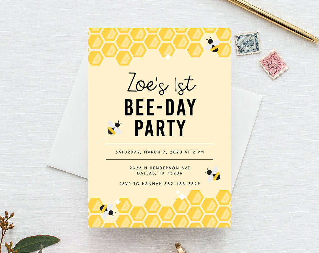 Bee Day Invite Template, Bumble Bee Birthday Invitation Template, Prin ...