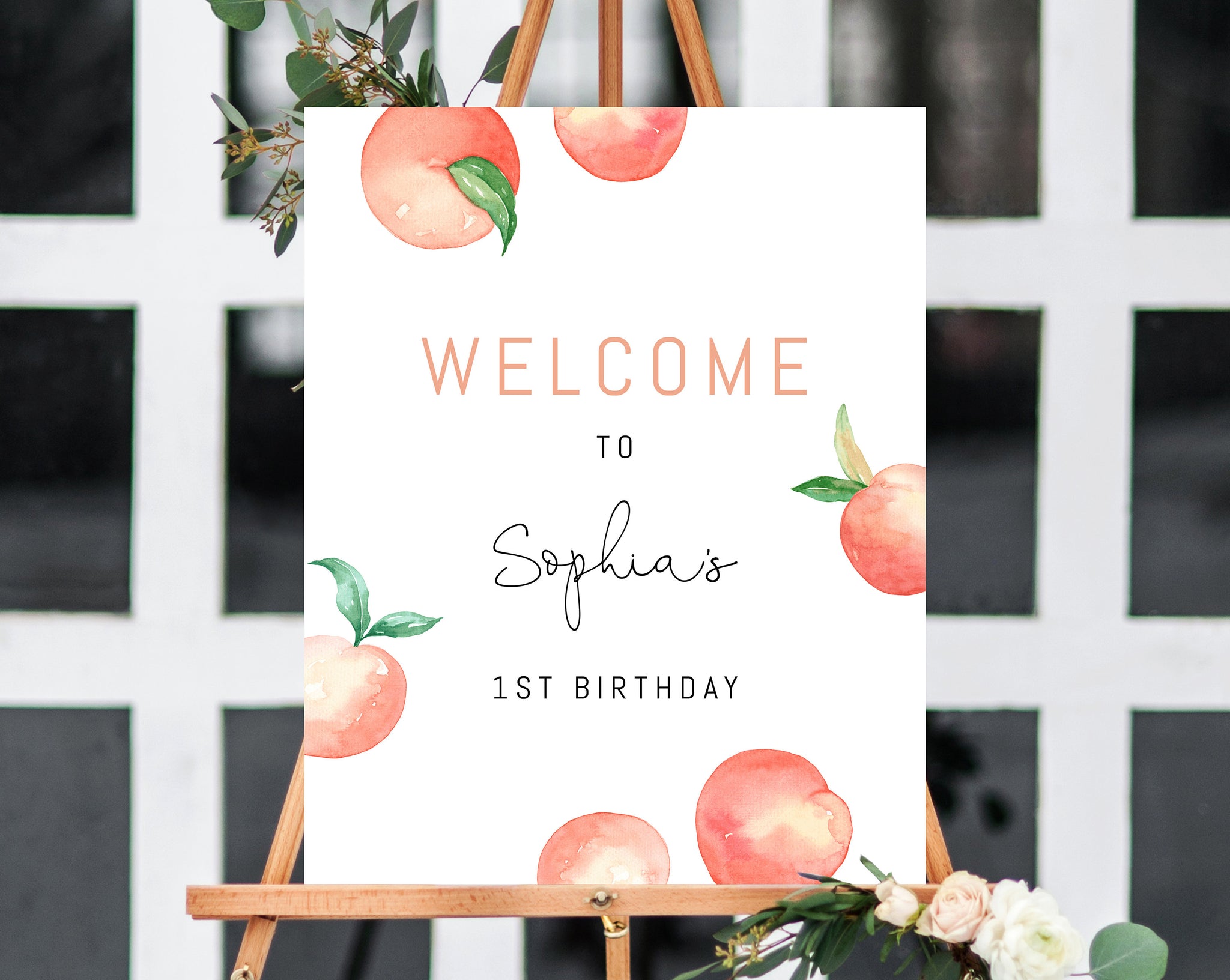 Peach Welcome Sign Template, Printable Peach Themed Party Welcome Sign ...
