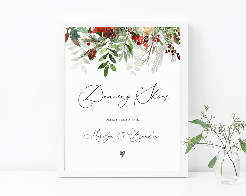 Christmas Wedding Dancing Shoes Sign Template, Winter Wedding Dancing ...
