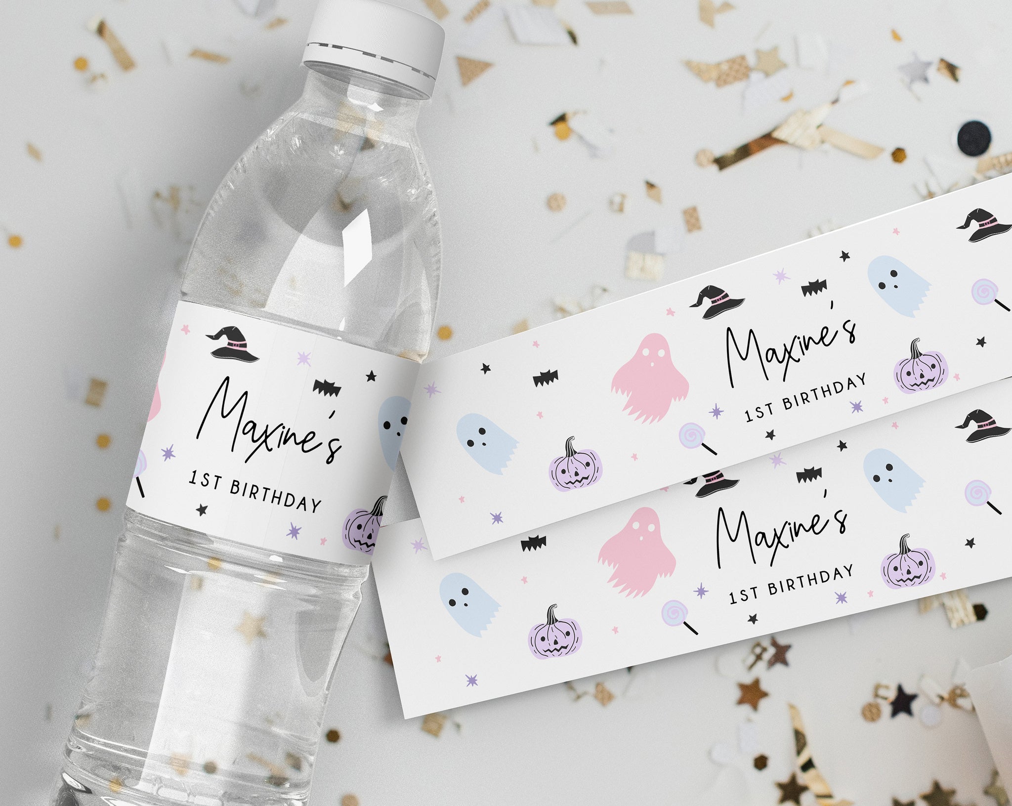 Pastel Halloween Water Bottle Label Template, Halloween Themed Party W ...