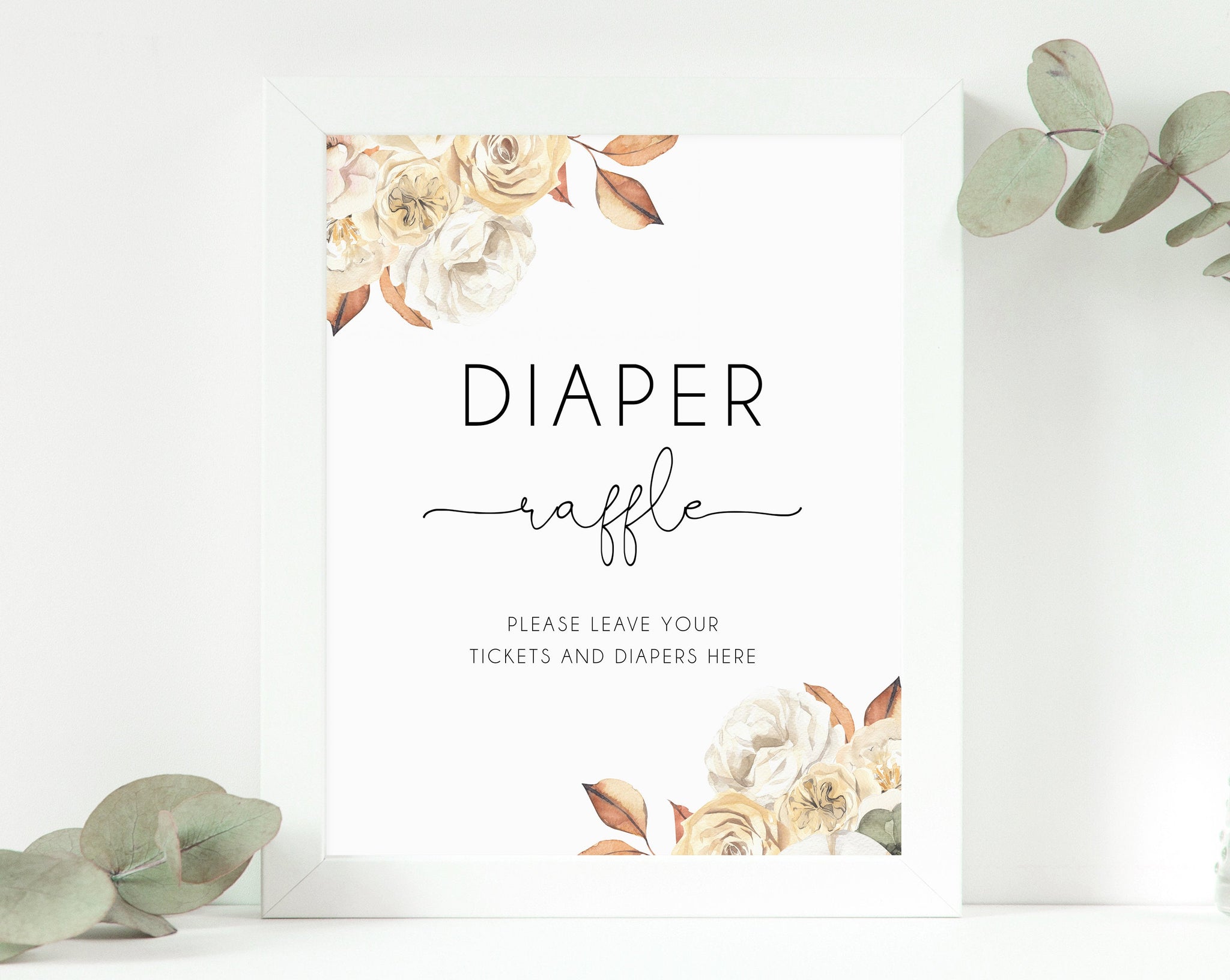 Diaper Raffle Sign, Printable Fall Pumpkin Baby Shower Game Sign 8 x 1 ...