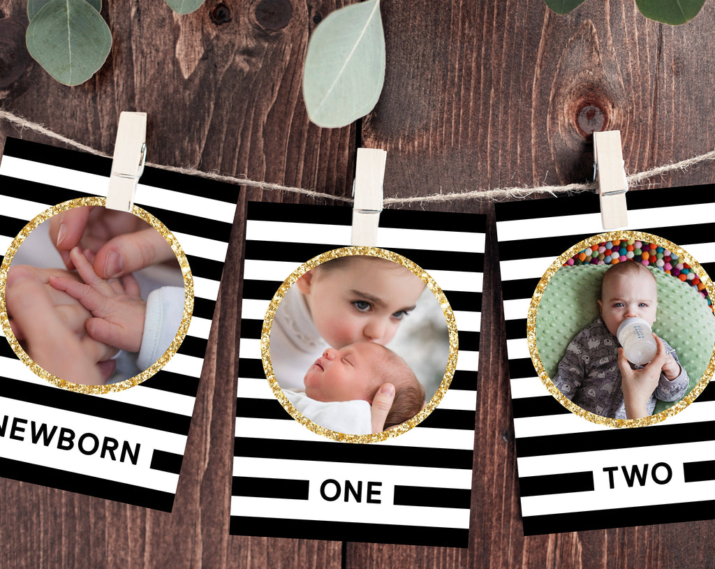 First Year Photos Banner Template, Printable First Birthday Monthly Ph ...