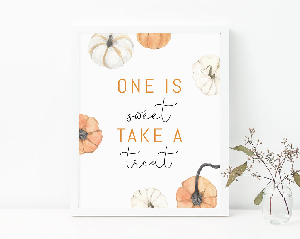 One Is Sweet Take A Treat Sign, Pumpkin Birthday Favors Sign, Pumpkin ...