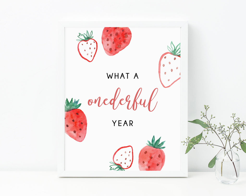 What A Onederful Year Sign, Strawberry Themed Birthday, Berry Sweet, B ...
